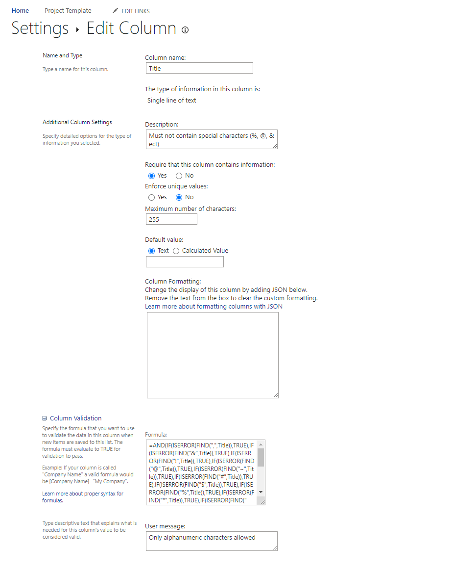 Only allow alphanumeric characters in SharePoint column - SharePointPro Only allow alphanumeric characters in SharePoint column - SharePointPro